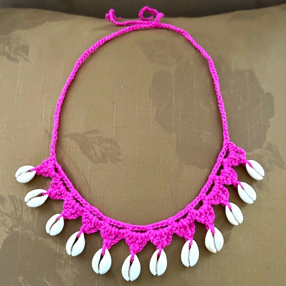 Jewelry | Hot Pink Crochet Seashell Cowrie Shell Necklace | Poshmark